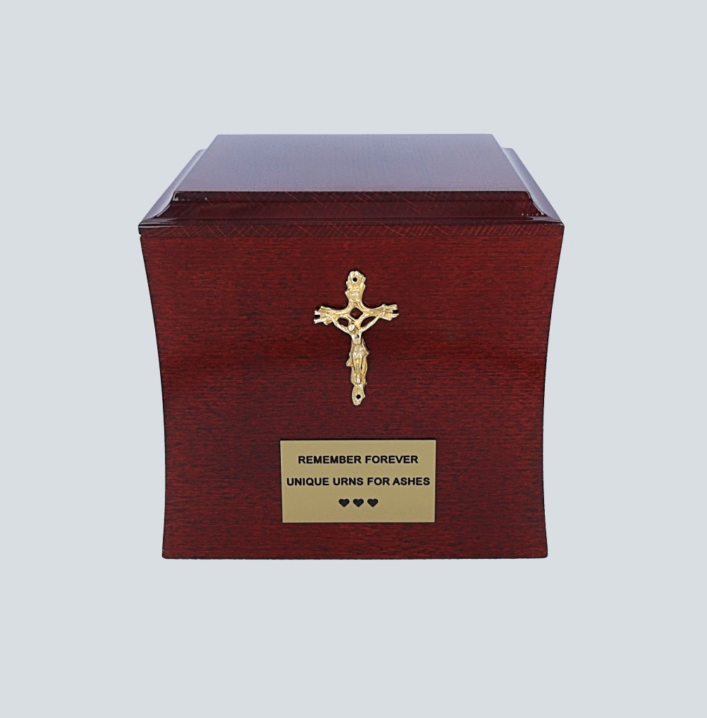 Catholic mahogany cremation urn with cross Wooden funeral urn for huma ...
