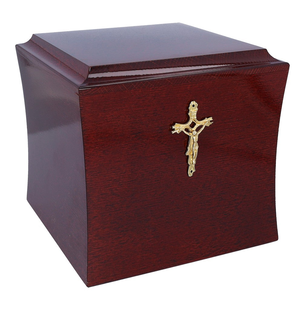 Catholic mahogany cremation urn with cross Wooden funeral urn for huma ...