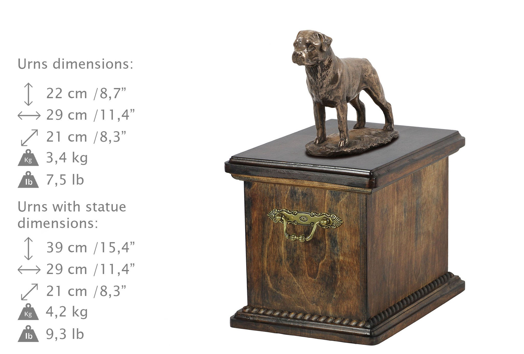 Solid Wood Casket Rottweiler Memorial Urn for Dog's ashes (44 ...